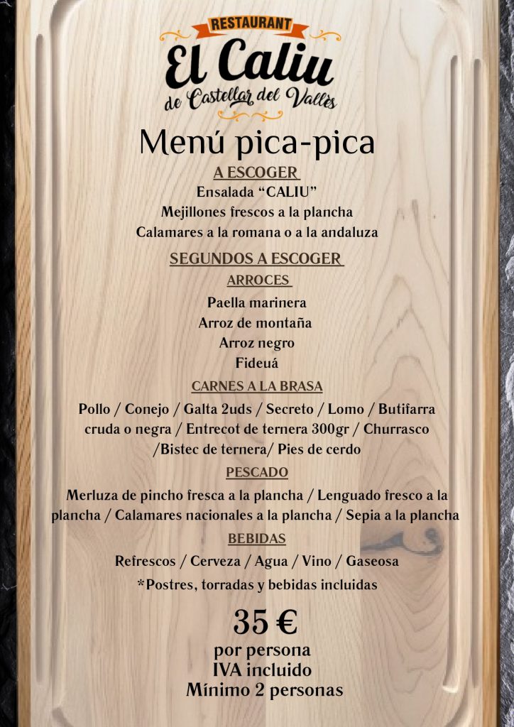 Menú pica-pica - Restaurant El Caliu de Castellar